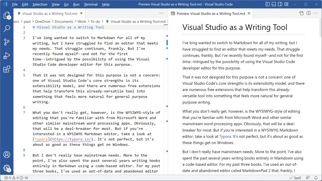 Visual Studio Code as a Writing Tool (Premium) - Thurrott.com